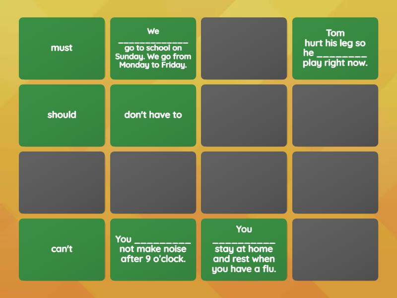 Modal verbs Memory Game - Matching pairs