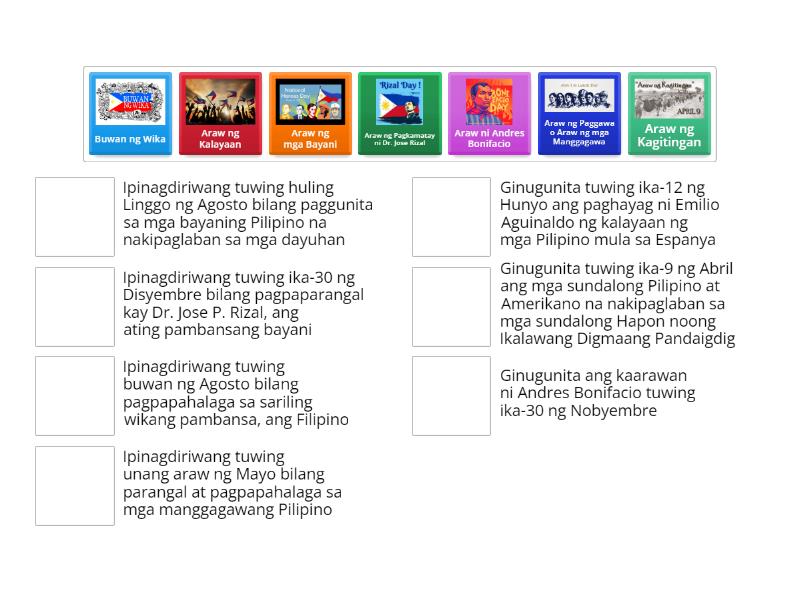 K12 Araling Panlipunan - Grade 2 Q2 Mga Pagdiriwang na Pansibiko - Match up