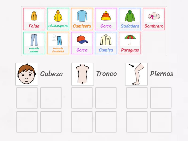 Asociación ropa-parte del cuerpo - Ordenar por grupo