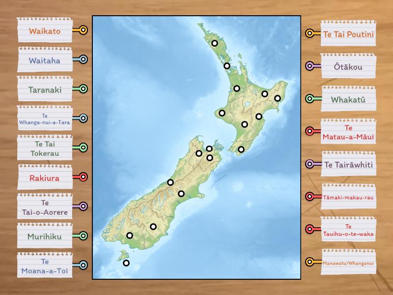 Te Wiki o te Reo Māori - Ngā rohe o Aotearoa - Labelled diagram