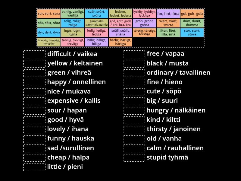 Adjectives - Match up