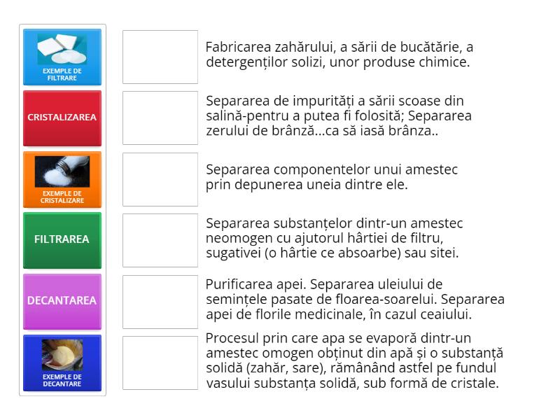Separarea substanțelor din amestecuri - Match up