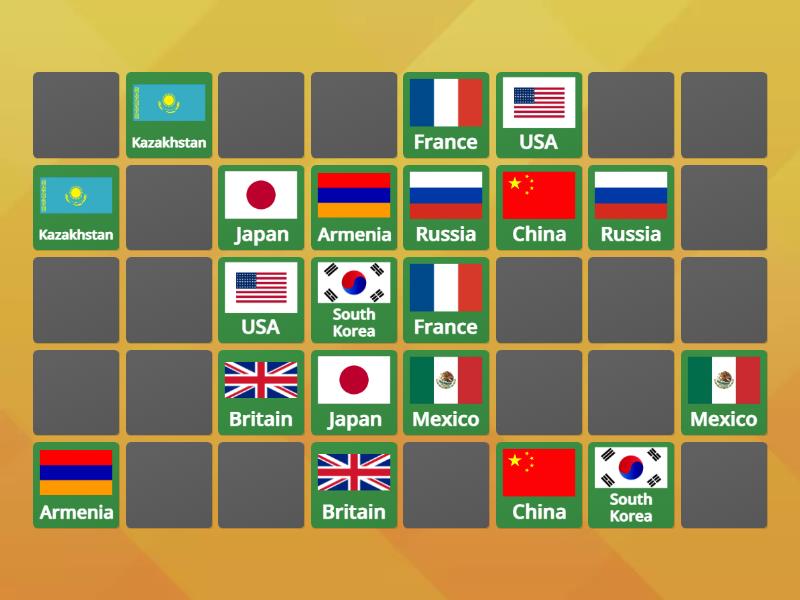 Learn the flags of the countries, find the same flags. - Matching pairs