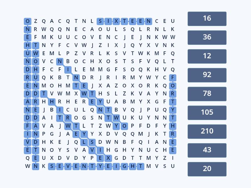 Find the numbers - Wordsearch