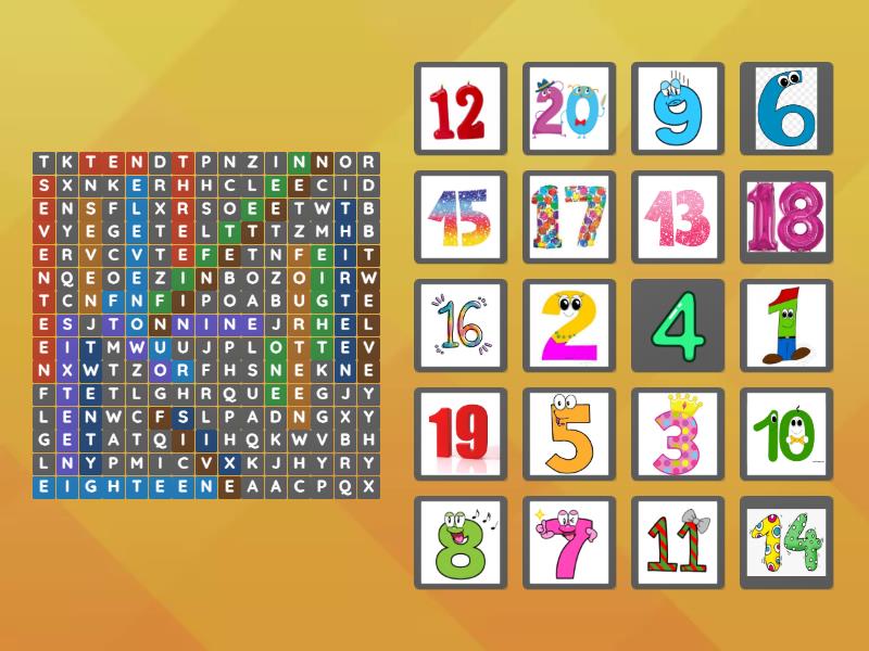 2o ano Numbers 1-20 - Sopa de letras