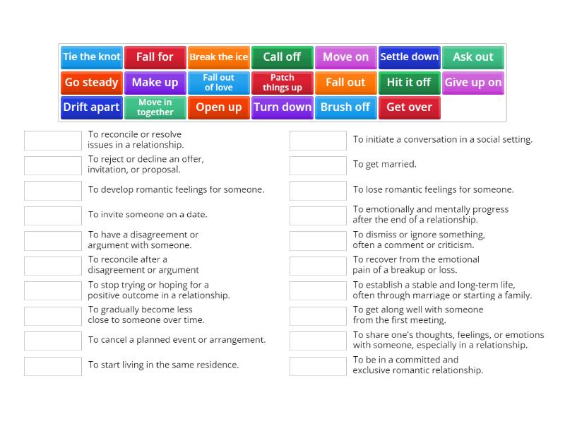 Love and relationship - phrasal verbs - Match up