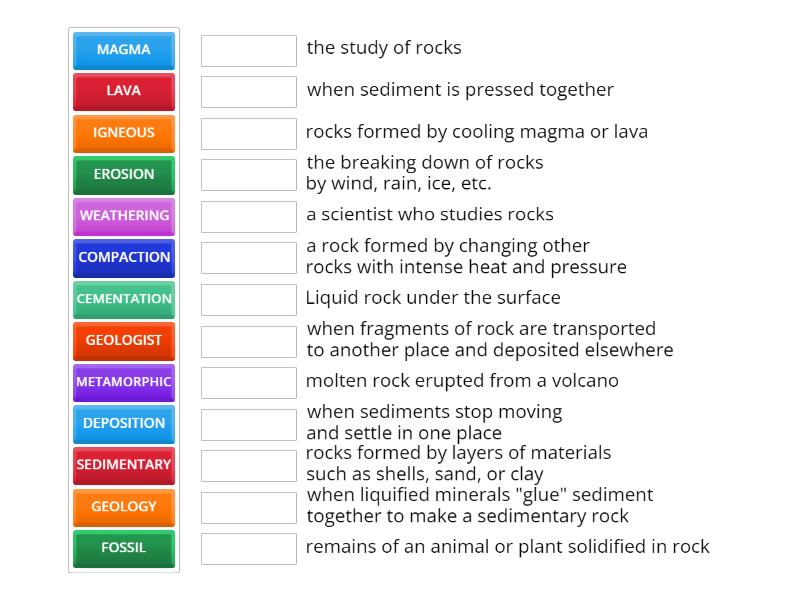 Rocks Vocabulary - Une las parejas