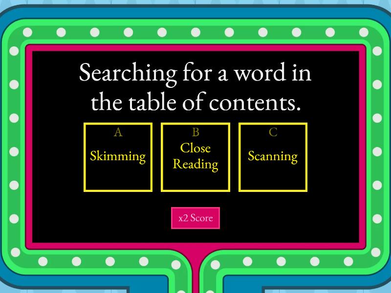 Reading Strategies - Gameshow quiz