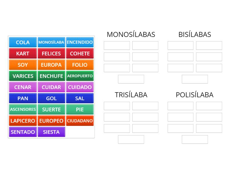 Agrupa en Monosílabas, Bisílabas, Trisílabas, Polisílabas - Group sort