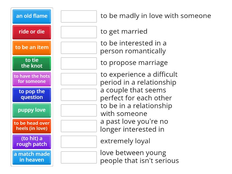 all about romance (idioms, deli) - Match up