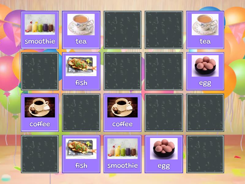 Food and Drink Pair-Up Game - Matching pairs