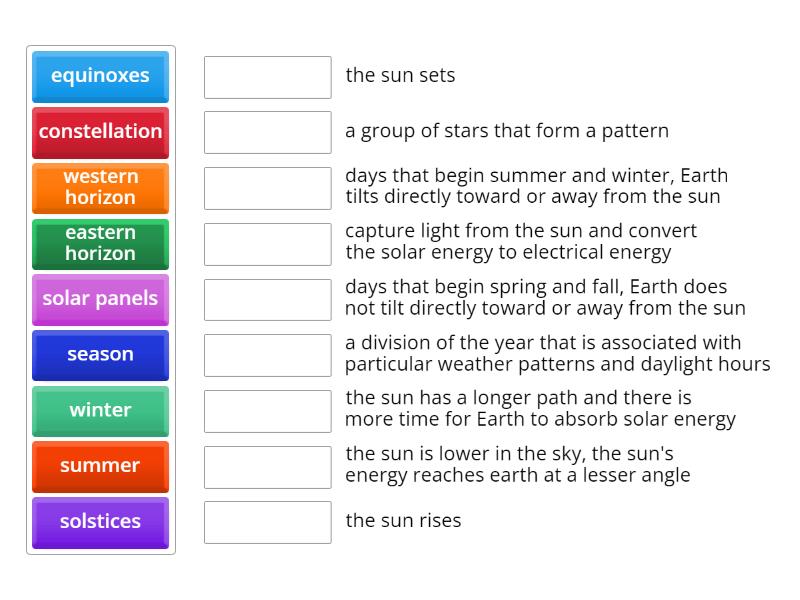 6th Grade Space Science: Lesson 2 - Match up