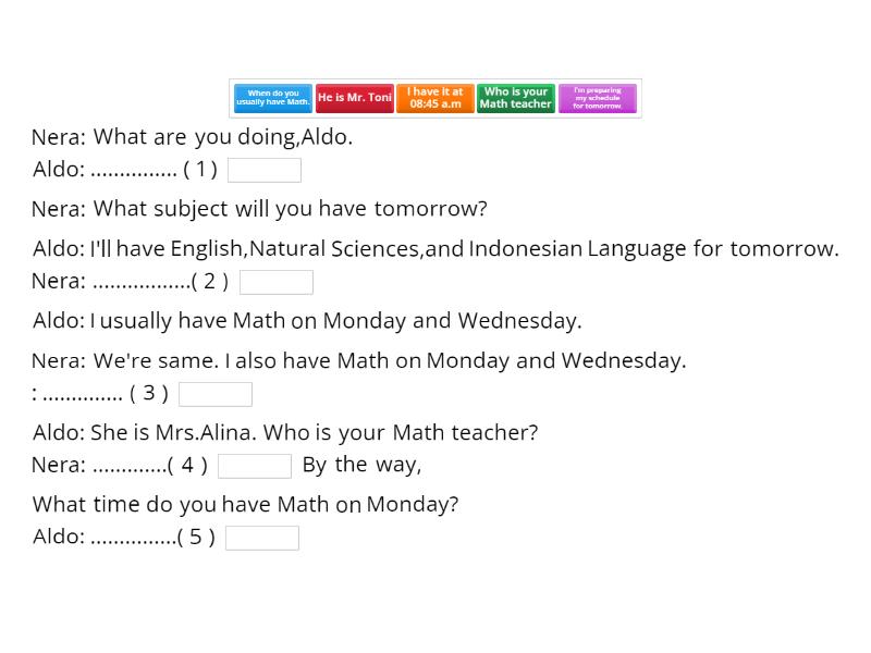 class schedule - Complete the sentence