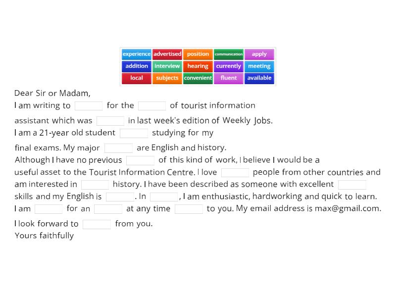Job application - Complete the sentence