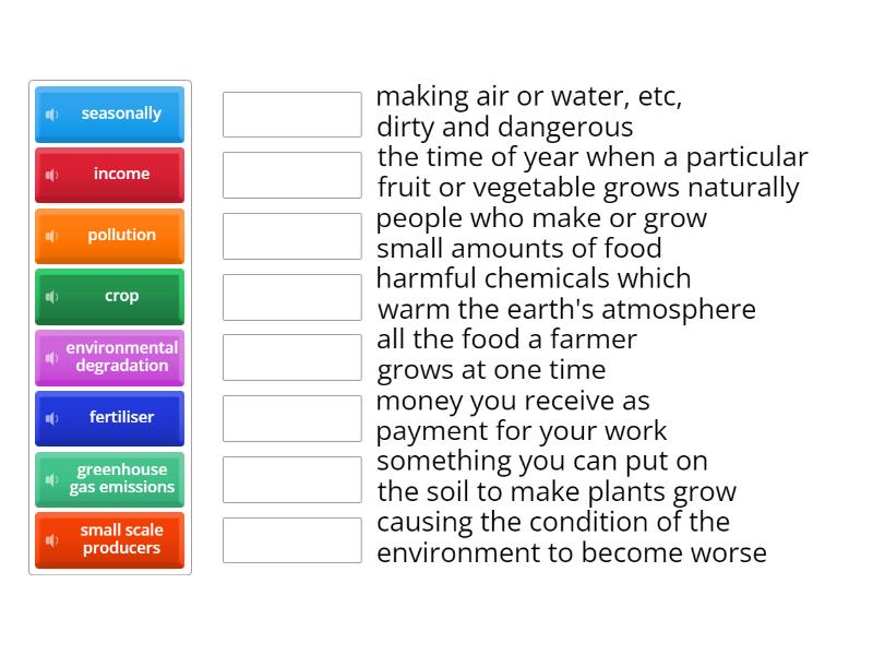 Food waste - vocabulary - Match up