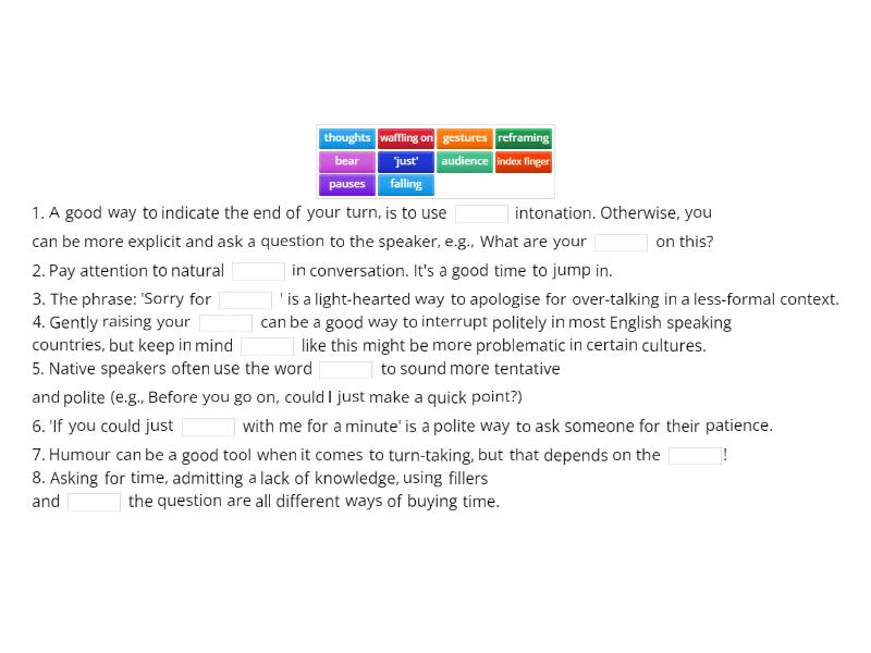 Turn- Taking- Recap - Complete the sentence
