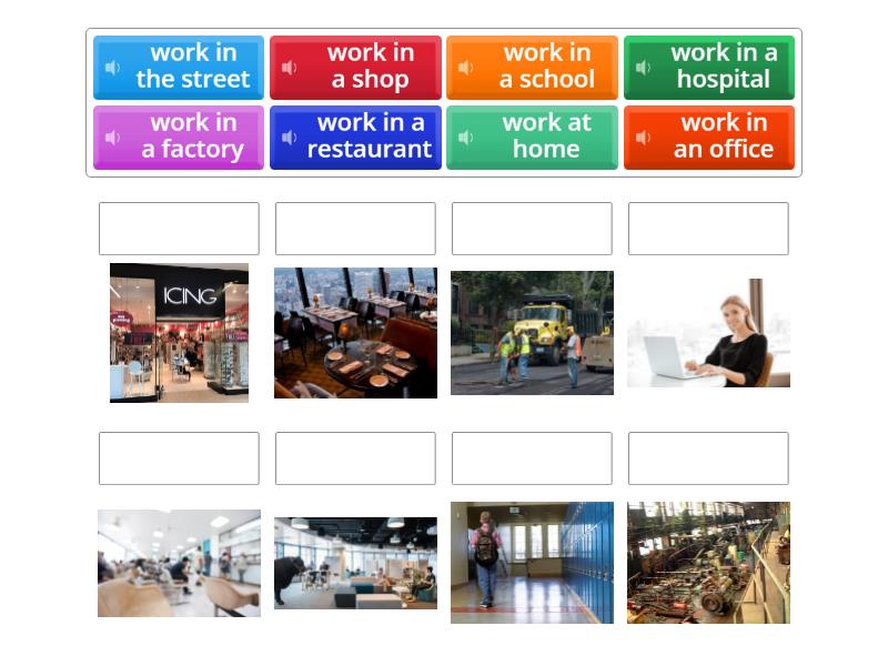 english file beginner 4th 6 places of work - Match up
