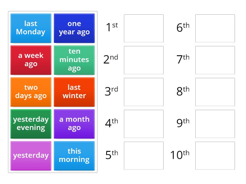 Past simple time markers - Rank order
