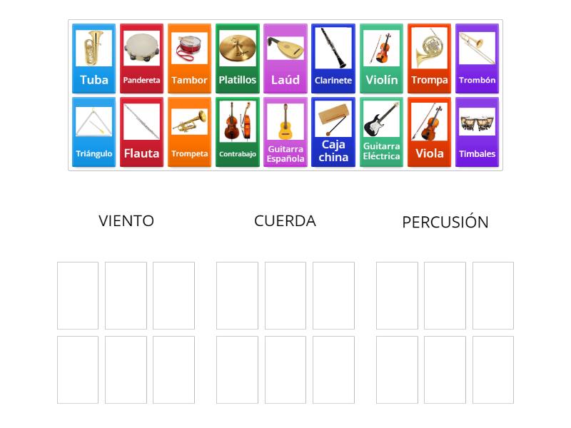 Clasifica estos instrumentos: viento, cuerda y percusión - Ordenar por ...