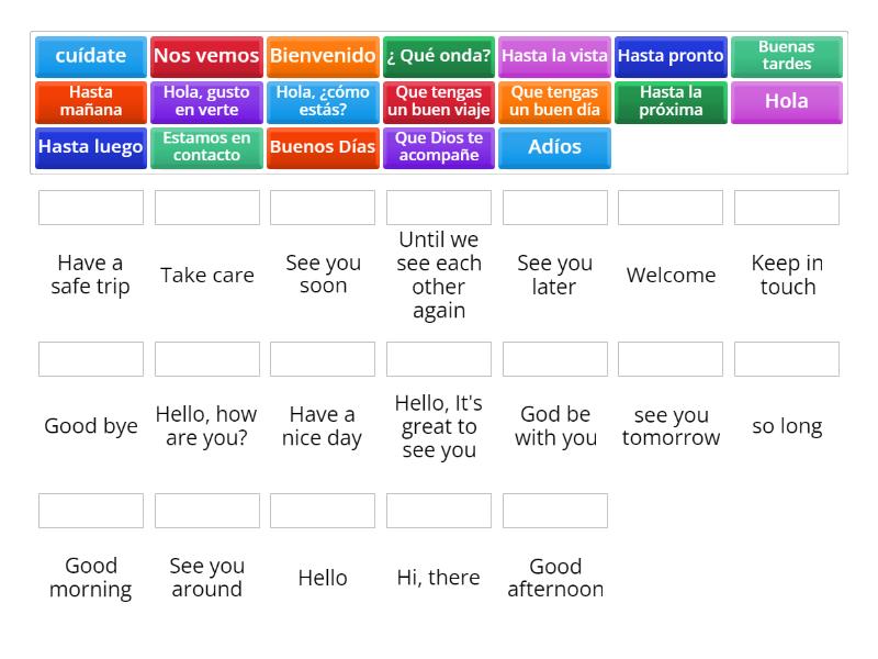 Actividad sobre los Saludos y las despedidas. - Une las parejas