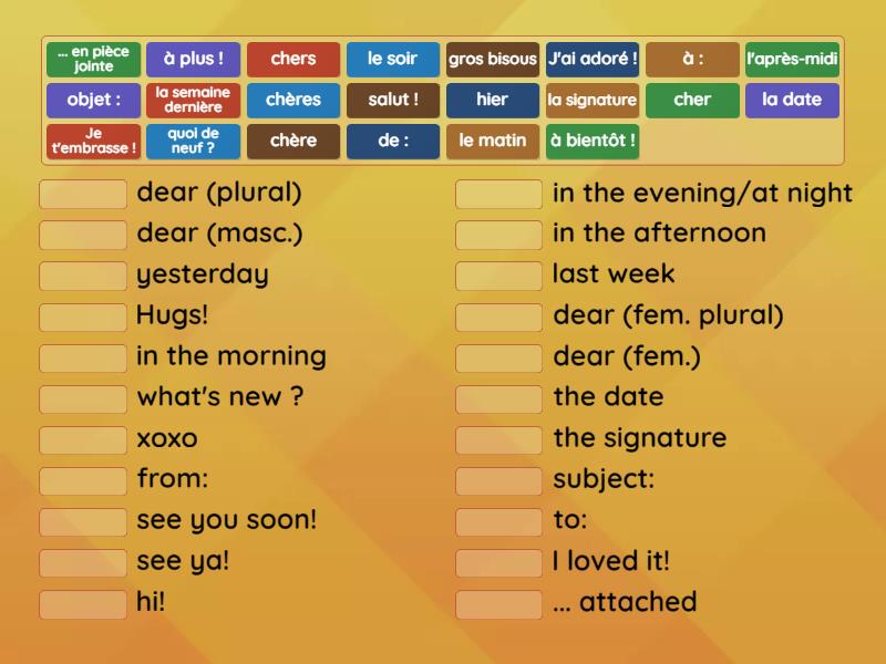 Useful phrases for an email/courriel - Une las parejas