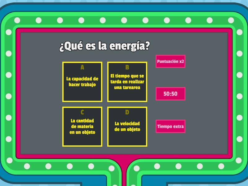 Prueba de ciencias naturales,Los tipos de energia 5a - Gameshow quiz