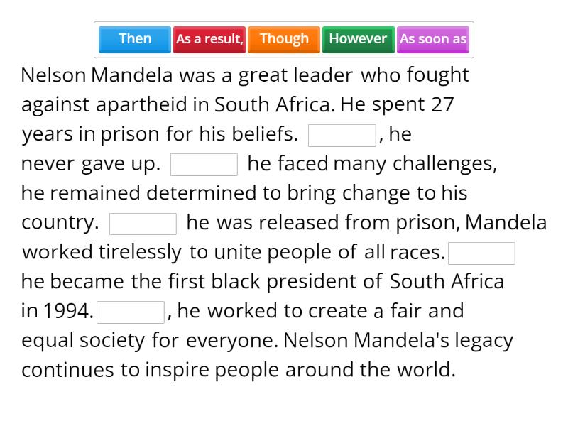 Connector nelson mandela - Complete the sentence