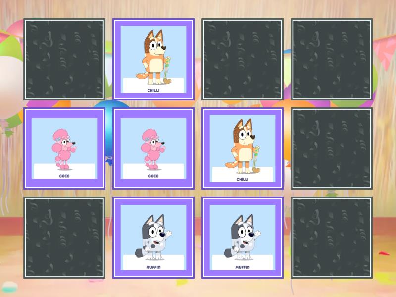 Bluey Matching Game 6 matches - Matching pairs