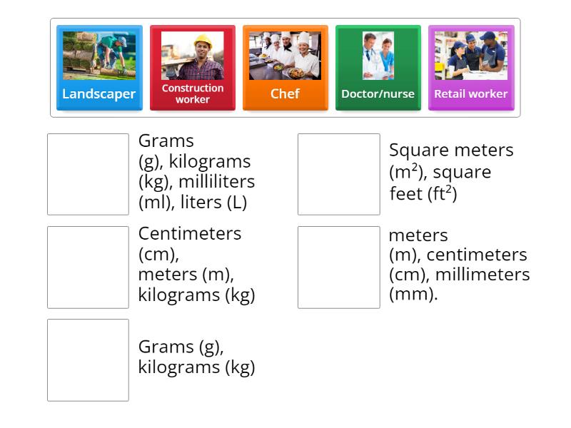 Places to work and different types of measurement - Match up