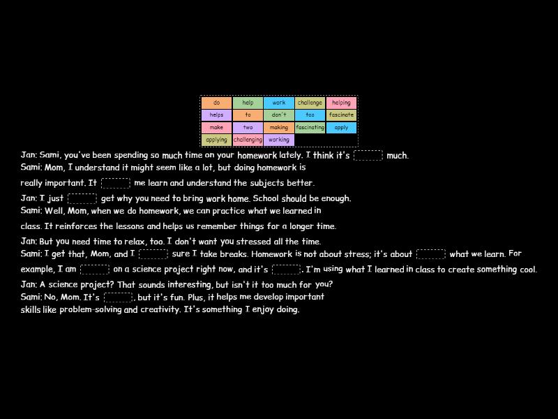 Dialogue on 'Homework' - Present Simple and Present Continuous ...