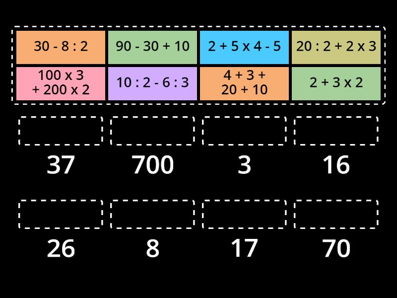 Calculo Mental operaciones Combinadas Match Up