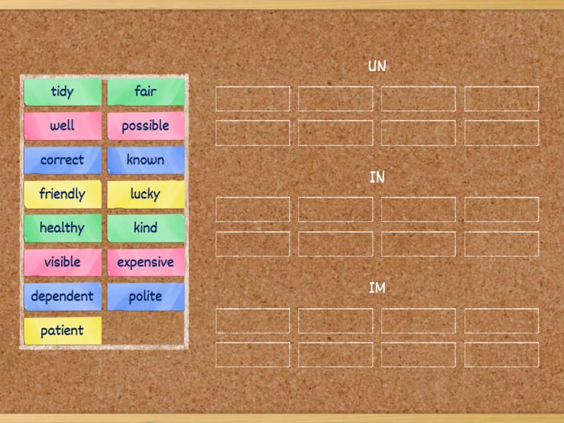 PREFIXES: IM-, IN-, UN- - Групповая сортировка