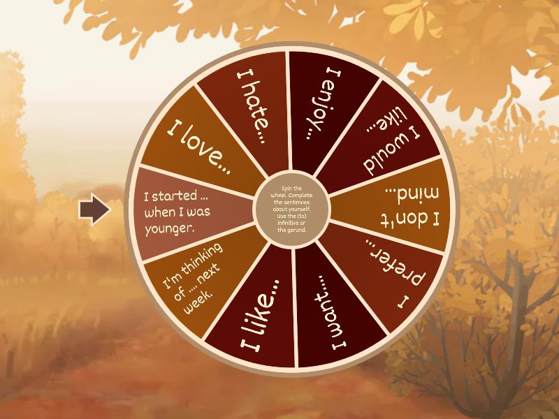 The Infinitive or the Gerund speaking activity - Random wheel