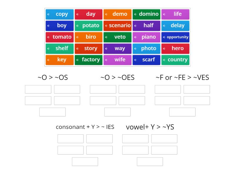 Regular-irregular plural nouns 1 - Group sort