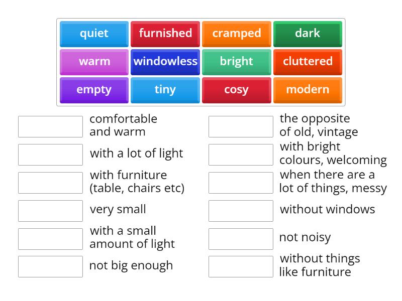 Adjectives to describe rooms - Match up