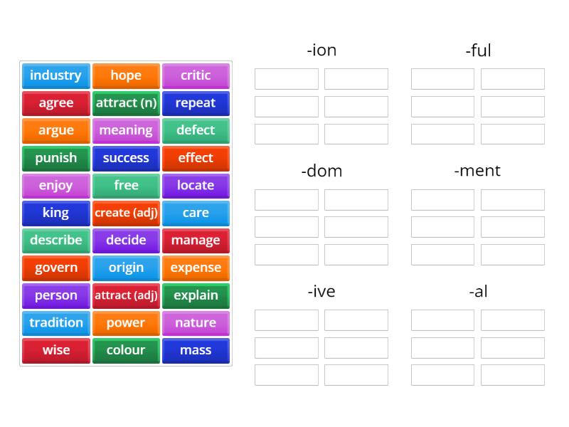 Word Formation: Suffixes - Group sort