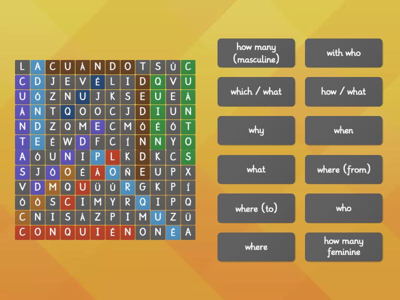 Realidades Question words - Wordsearch