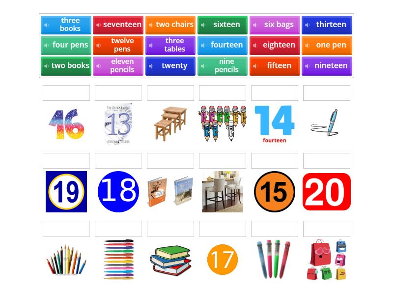 Numbers and School Things - Match up