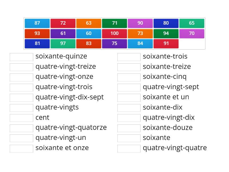 Les nombres 60-100 - Match up
