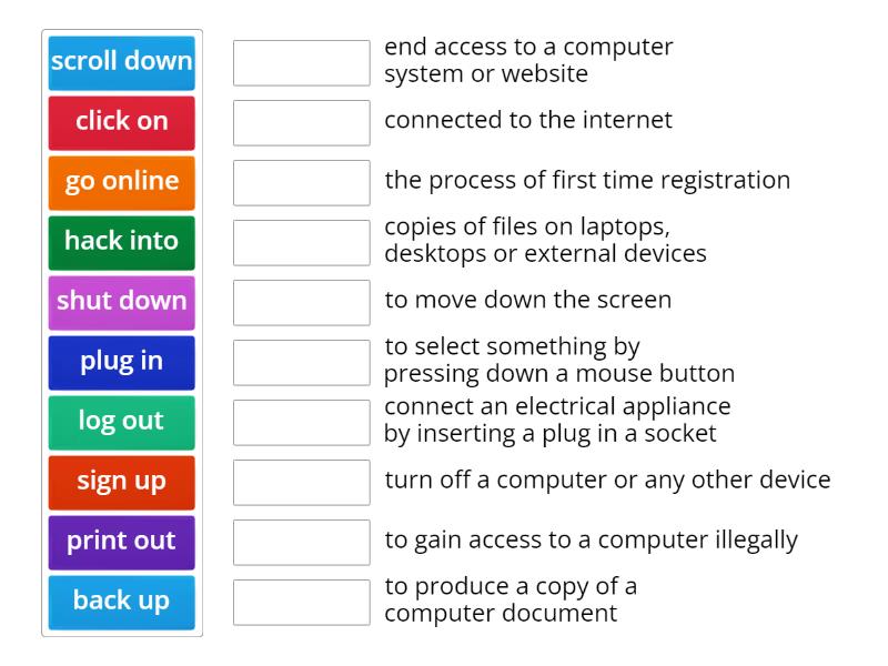 Technology Phrasal Verbs - Match up