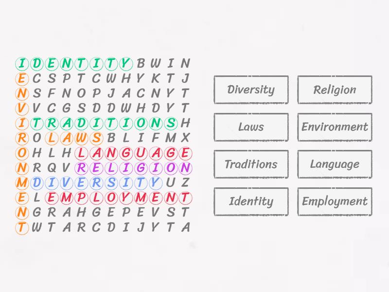Cultural Diversity - Wordsearch