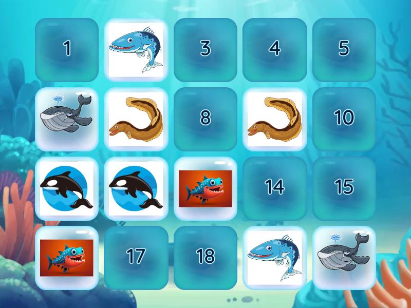 Sea Creatures, Memory Game - Matching pairs