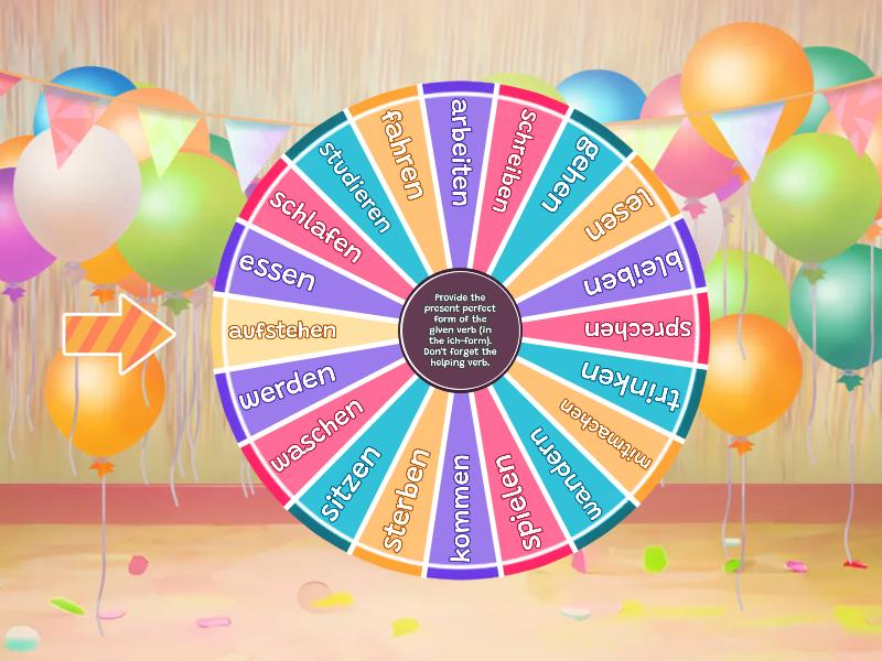 Present perfect German - Spin the wheel
