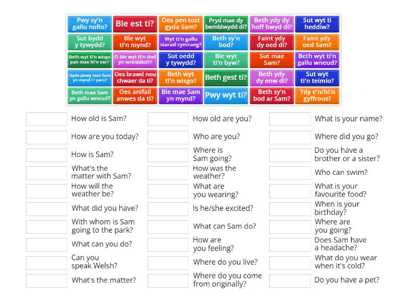 Cydweddwch y Brawddegau - Match up