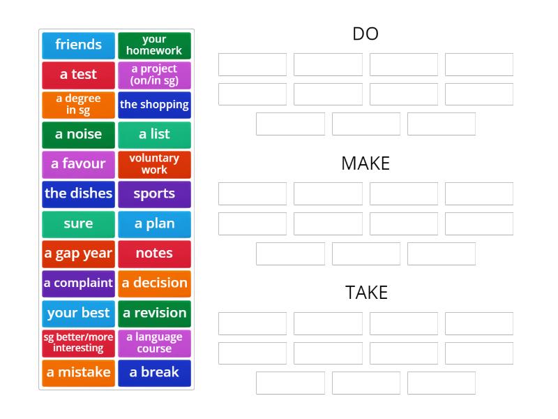 Collocations with DO, MAKE and TAKE - Group sort