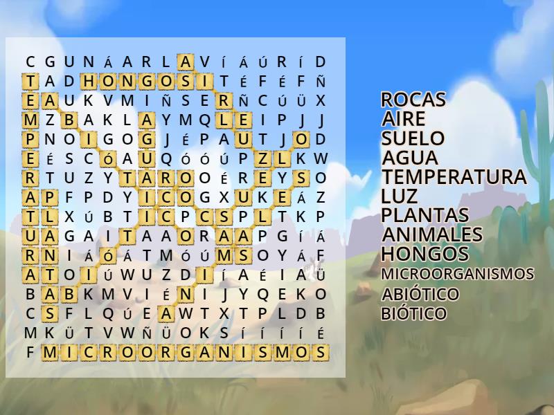 Factores del ecosistema - Sopa de letras