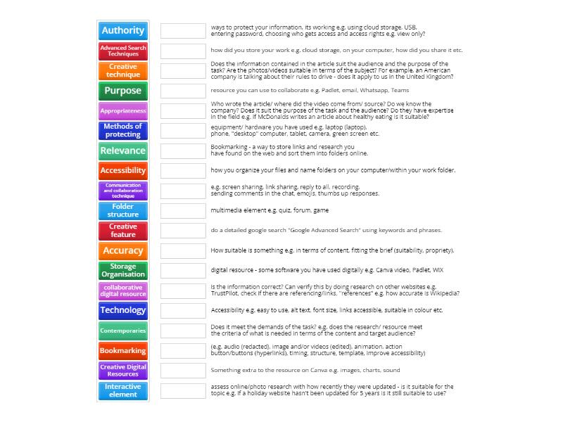 Level 3 digital literacy terms - Match up