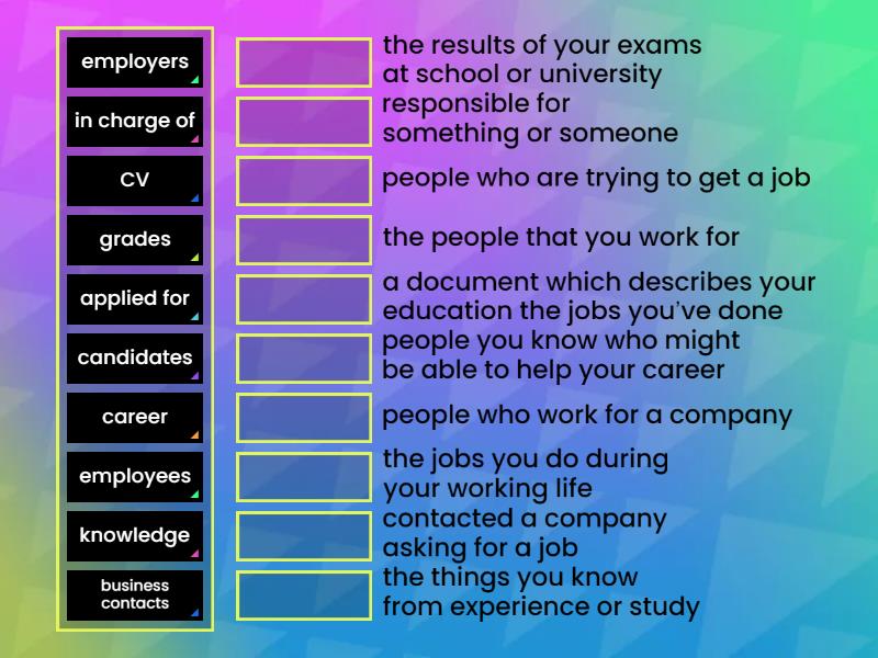 Match the words with their meanings. - Match up