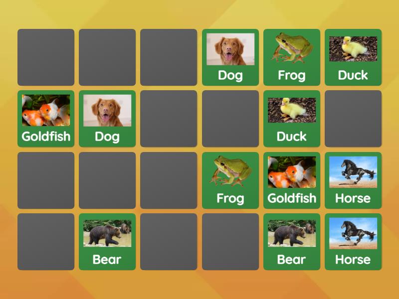 Memory English animals - Matching pairs