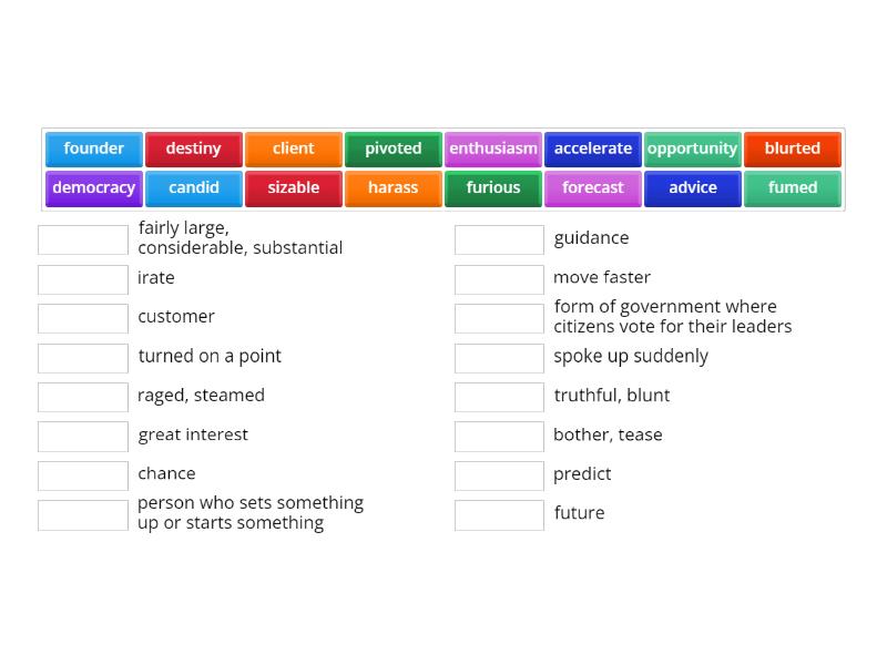 unit 4 vocab-TEST February 14th - Match up
